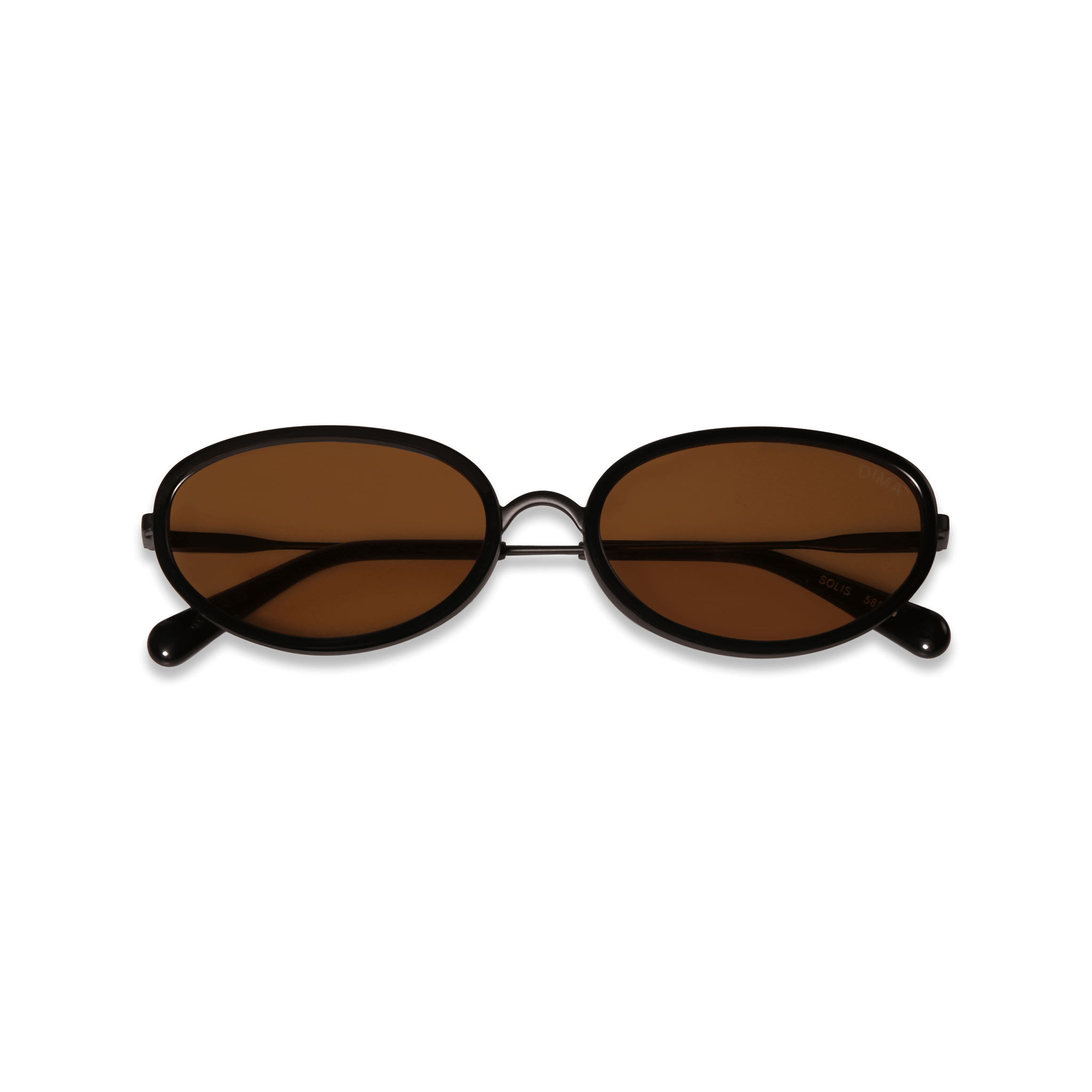 Solis Black Unisex Retro Oval Sunglasses - Brown Lens | DIMA Eyewear