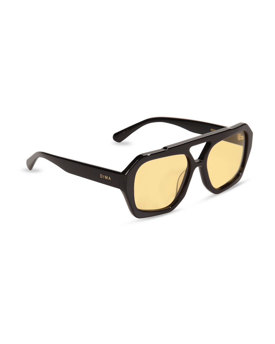 Beth Black Acetate Aviator Sunglasses - Yellow Lens | DIMA Eyewear